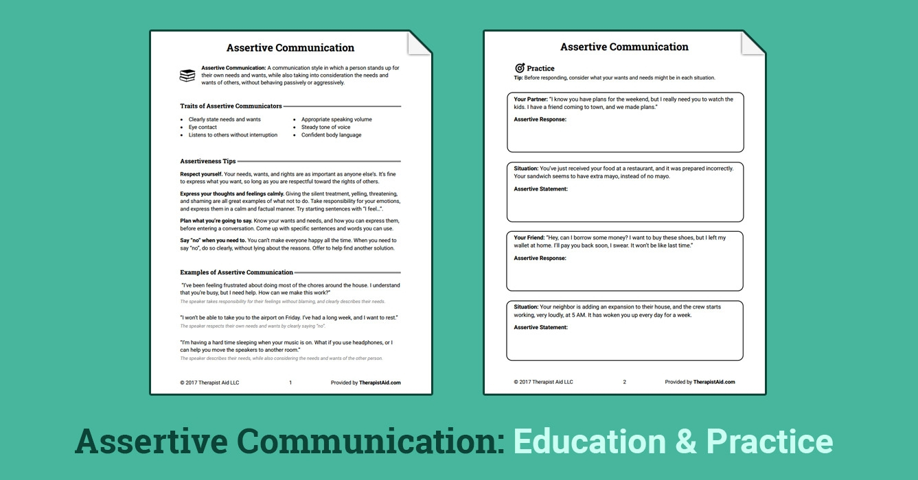 Assertive Communication Therapist Aid Spanish - TherapistAidWorksheets.net Assertive Communication Therapist Aid Spanish - TherapistAidWorksheets.net