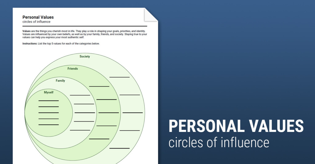 Core Values Worksheet Therapist Aid